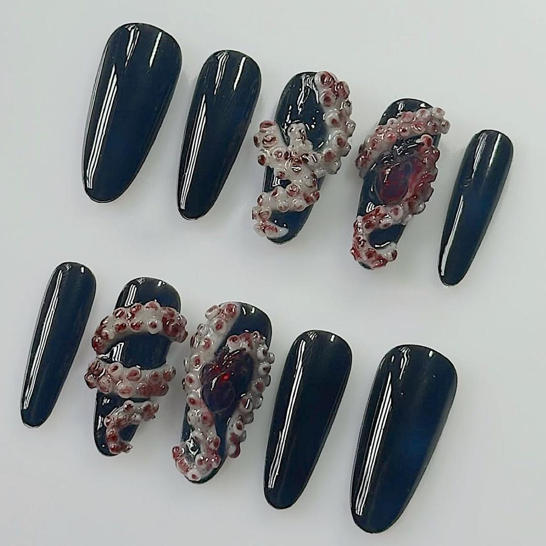 Octopus Tentacle Press on Nails, Gothic Horror Nail Art F1578 - Etsy