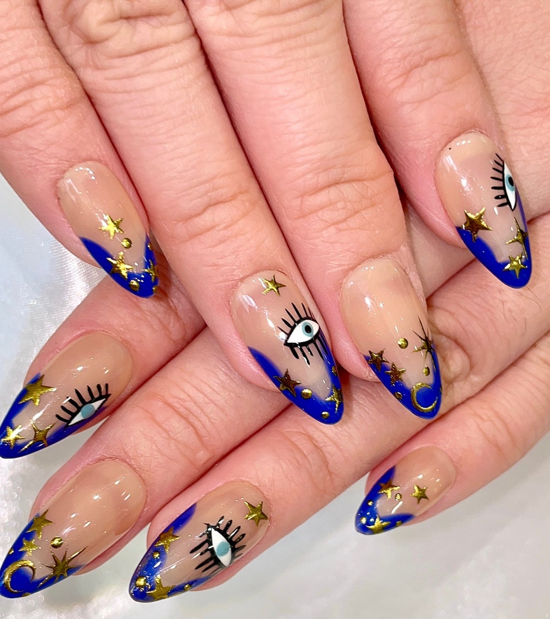 Blue Eyes Nails Acrylic Nails blue Press on Nails Gel Custom Nails Fake ...