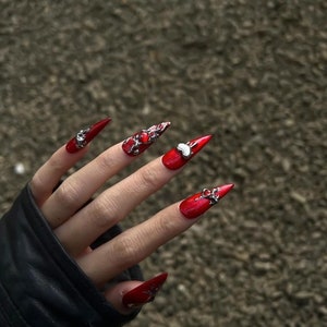 Red Chrome Charm Press on Nails - Elegant Gel Nail Art F220 - Etsy