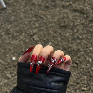 Red Chrome Charm Press on Nails - Elegant Gel Nail Art F220 - Etsy