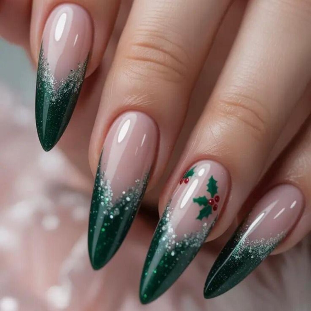 Deep Green Christmas Press on Nails, Snowy 3D Gel Design F1709 - Etsy
