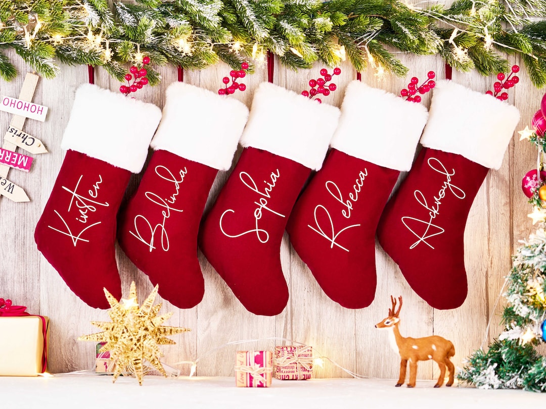 Personalized Red Velvet Christmas Stocking Custom Family Stockings ...