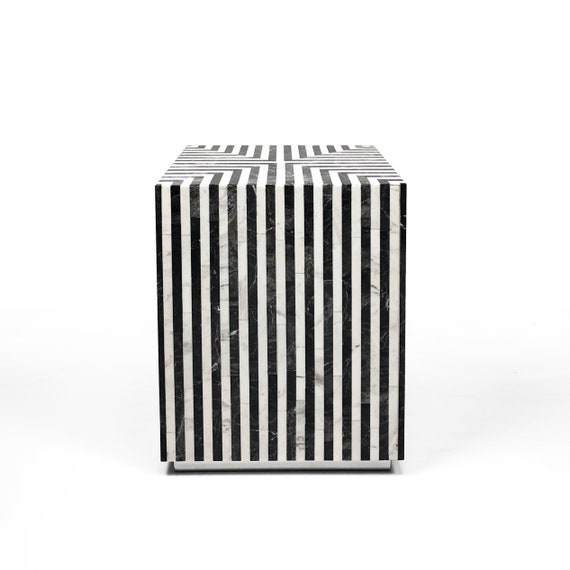 Marble Cube Side Table Black White - Etsy