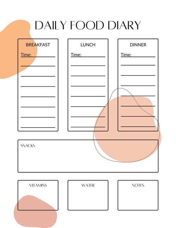 Daily Food Diary Instant Download Minimal Productivity Daily - Etsy