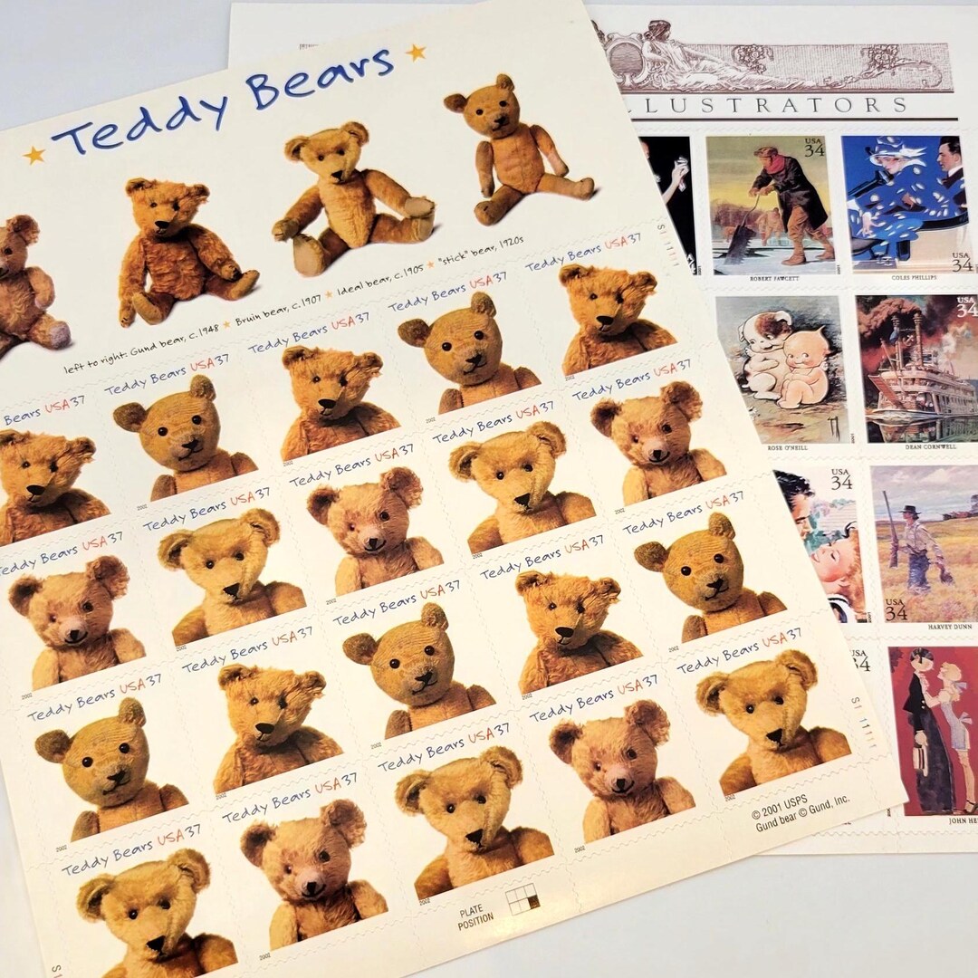 Vintage Unused Stamps, Teddy Bear Stamp and American Illustrators ...