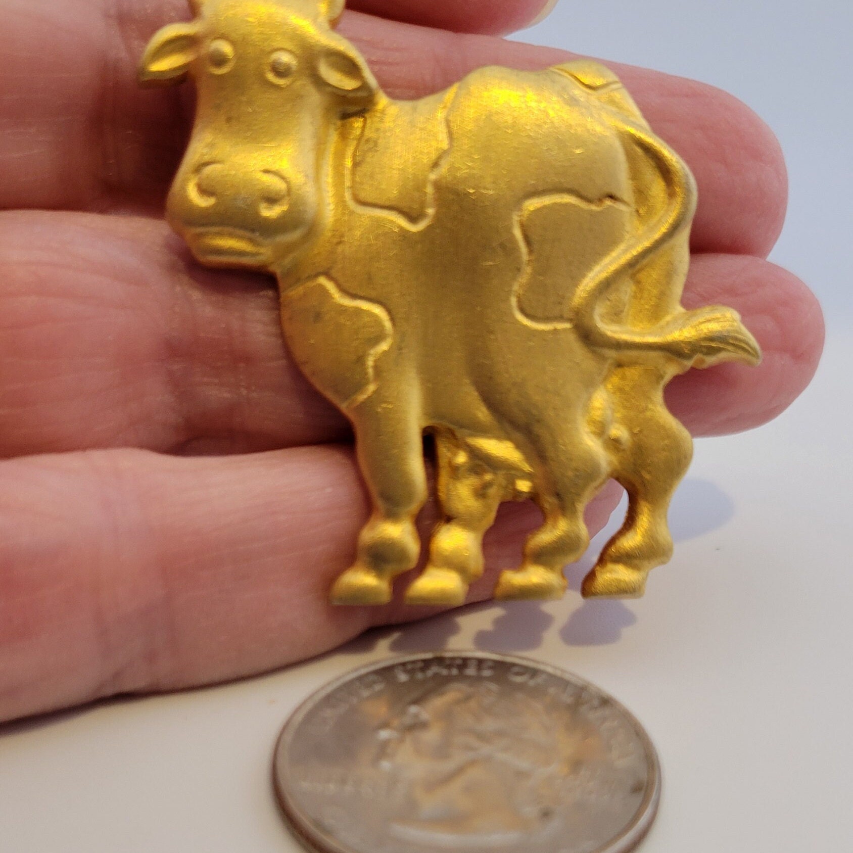 JJ Jonette 1988 Brooch With Moo Cow in Matte Gold Tone, Fun Pin With ...