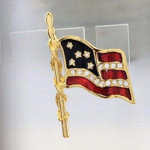 Vintage Carolee Flag Pin, Gold Tone With Red and Blue Enamel and Clear ...