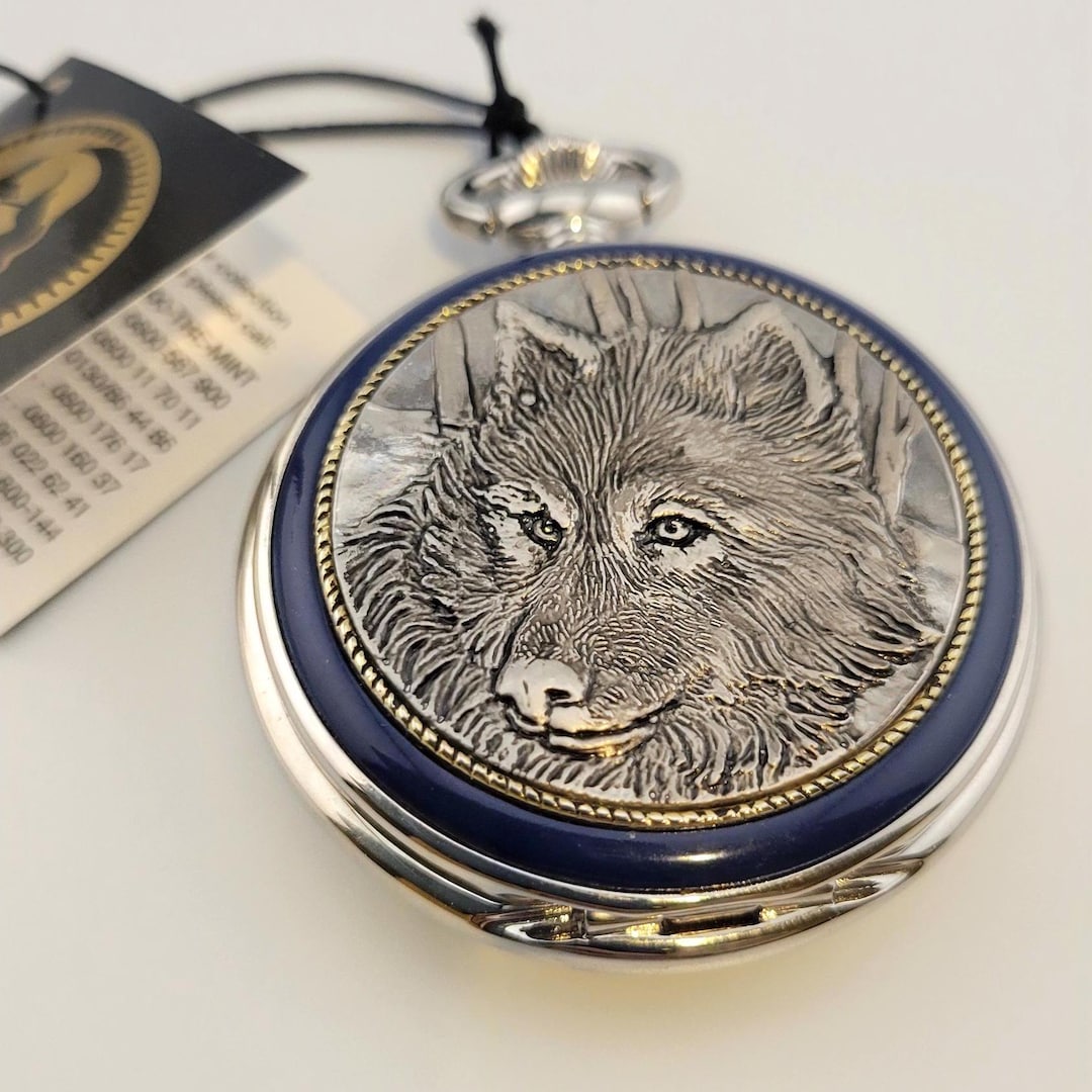 Timber Wolf Pocket Watch, 1980 Collectors Watch From the Franklin Mint ...