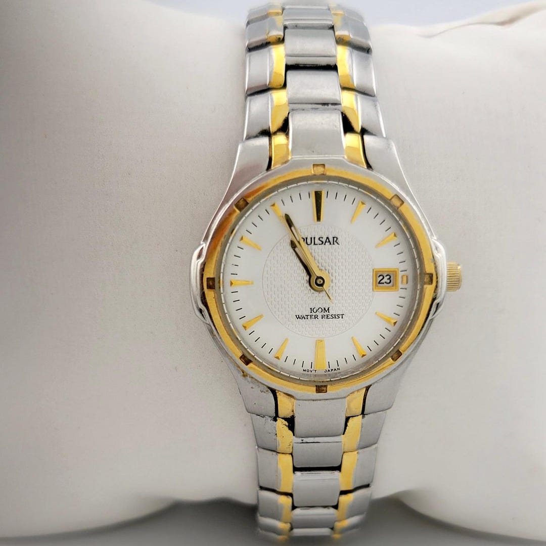 Ladies Vintage Pulsar Watch With Date, Two Tone Bracelet Band, Quartz ...