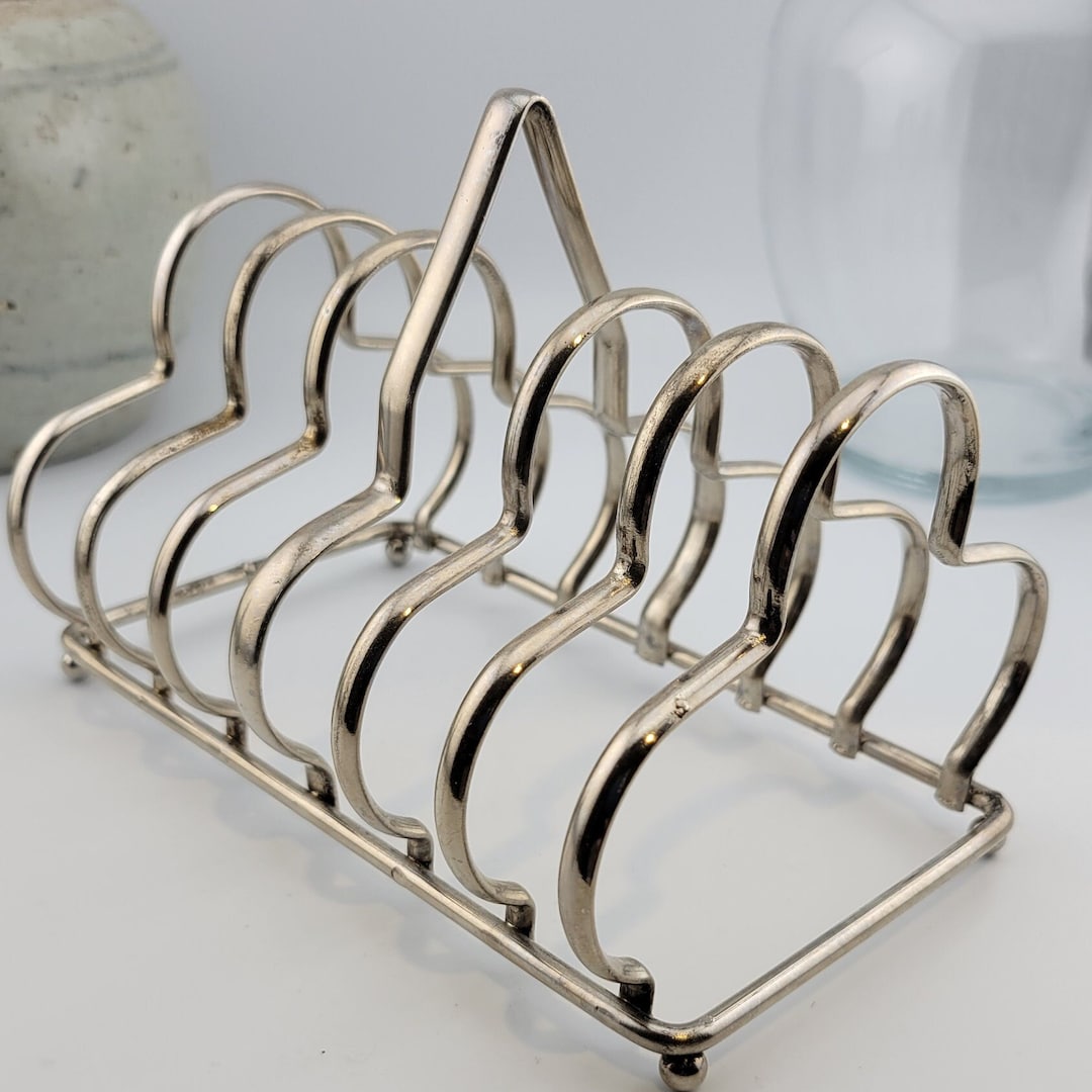 British Toast Rack Caddy, Carrying Handle, Six Slots, Vintage Silver ...