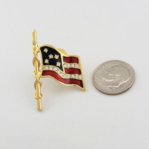 Vintage Carolee Flag Pin, Gold Tone With Red and Blue Enamel and Clear ...
