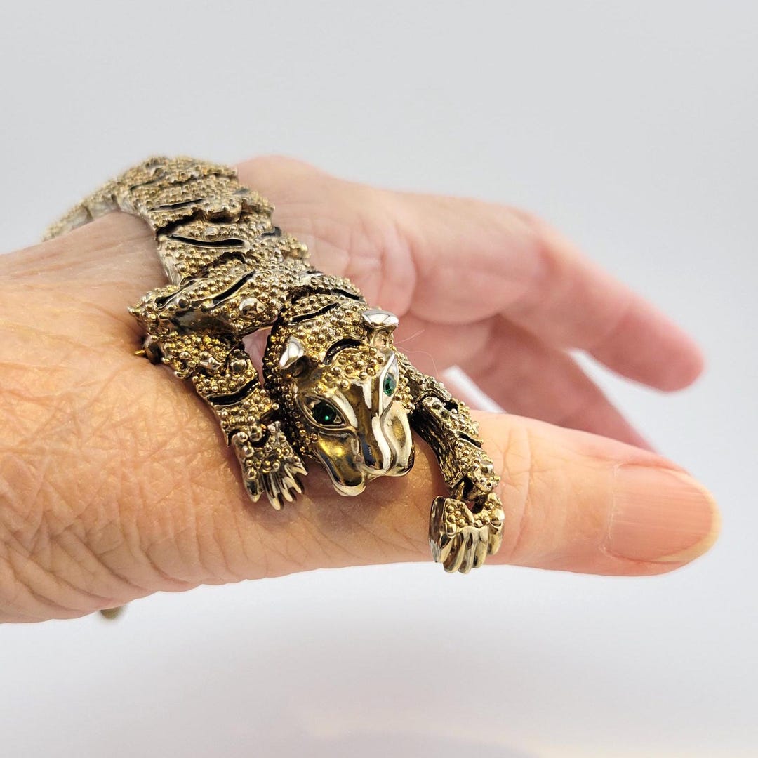Vintage Shoulder Brooch, Articulated Gold Tone Panther Drapes Over ...