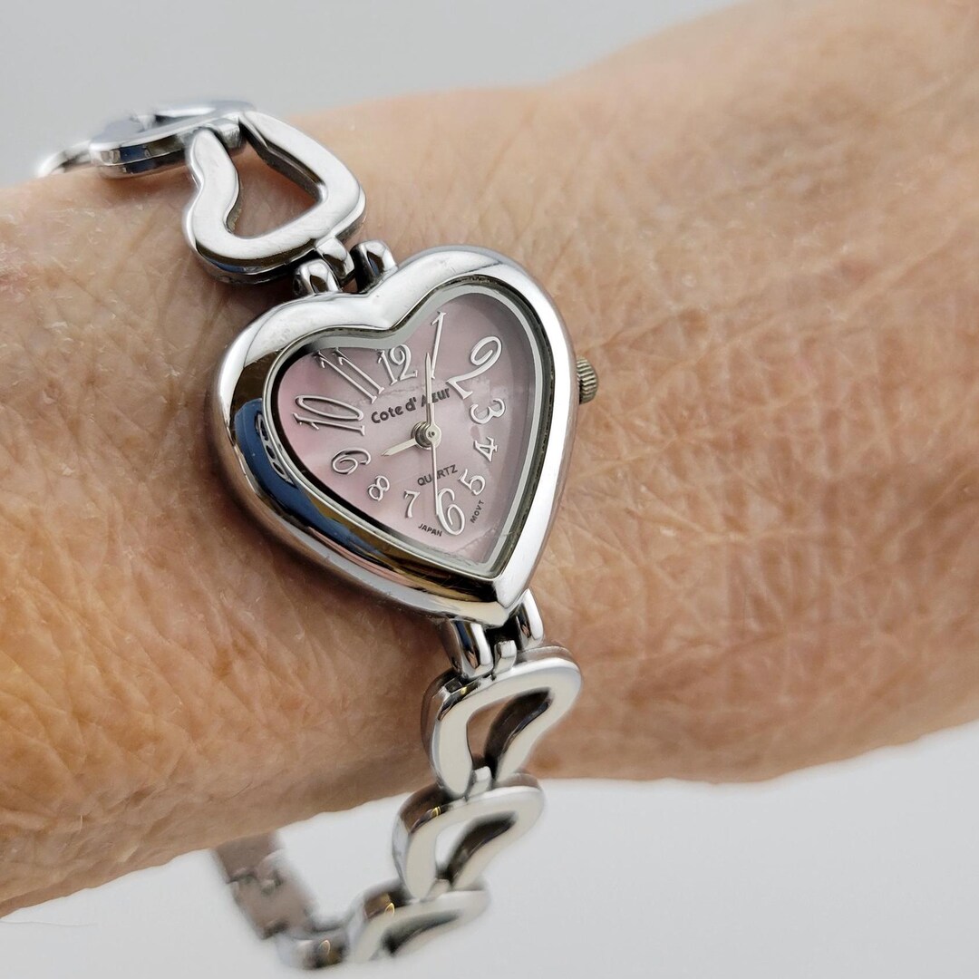Ladies Wrist Watch, Vintage Heart Shape Case With Pink Face, Bracelet ...