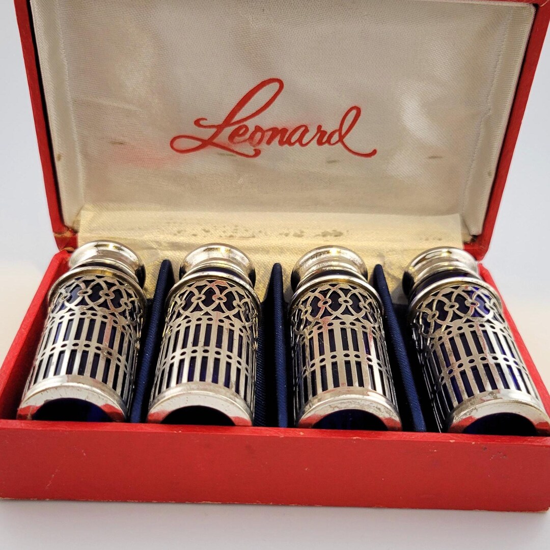 Four Vintage Salt and Pepper Shakers, Cobalt Blue Encased in Removeable ...