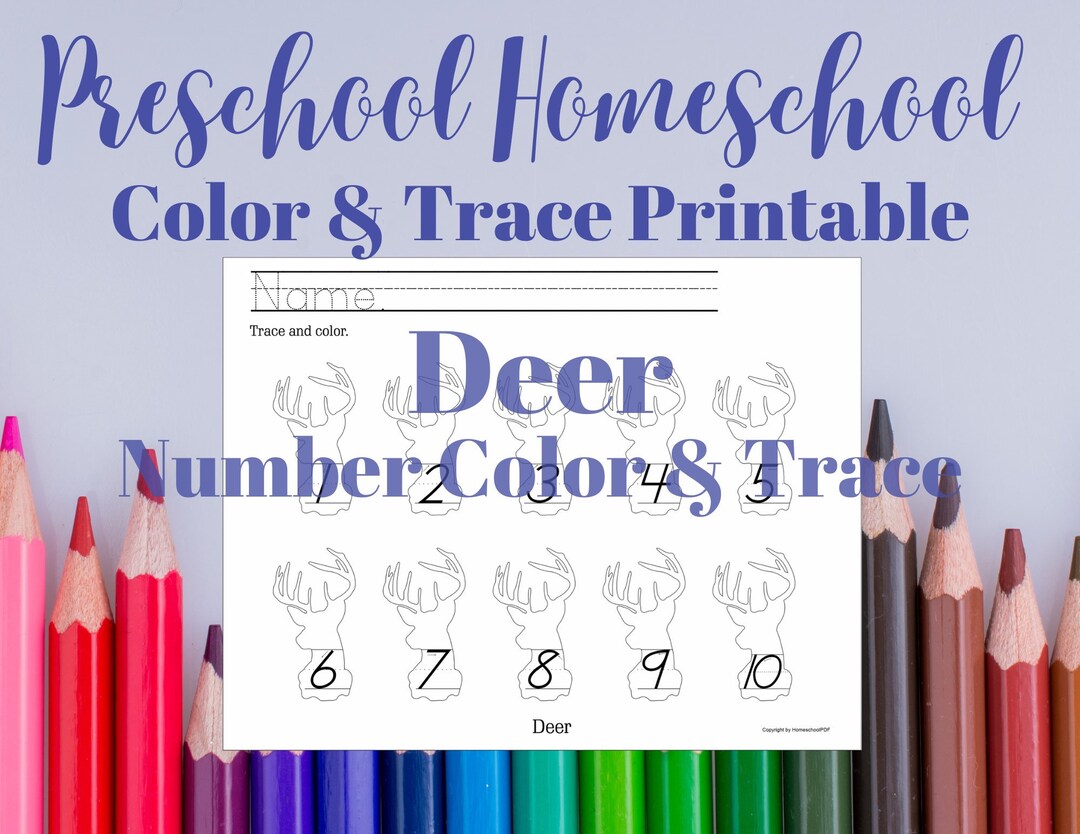 Homeschool Worksheet | Preschool Color and Trace | Deer Silhouette ...