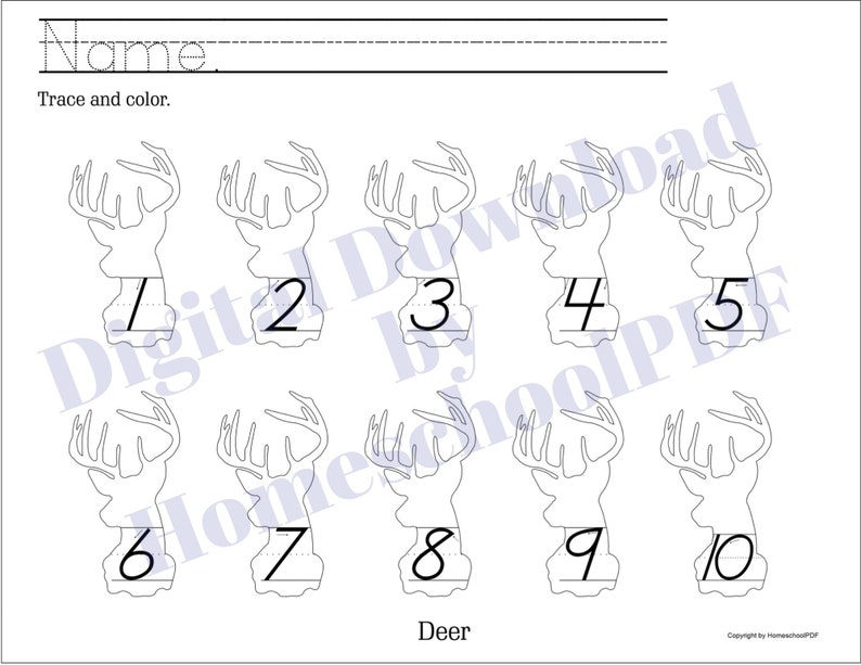 Homeschool Worksheet | Preschool Color and Trace | Deer Silhouette ...