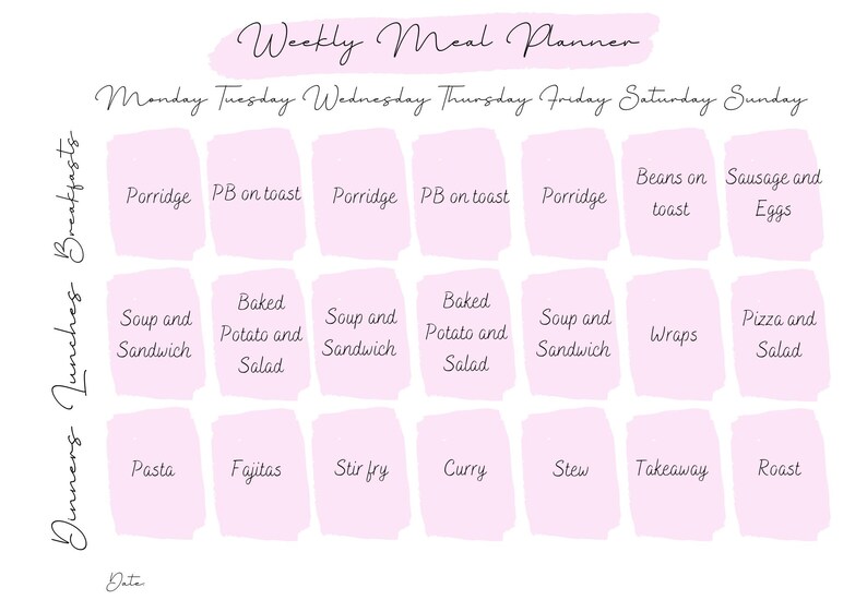 Simple Weekly Meal Planner (printable) Digital Download - Etsy