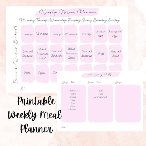 Simple Weekly Meal Planner printable Digital Download - Etsy
