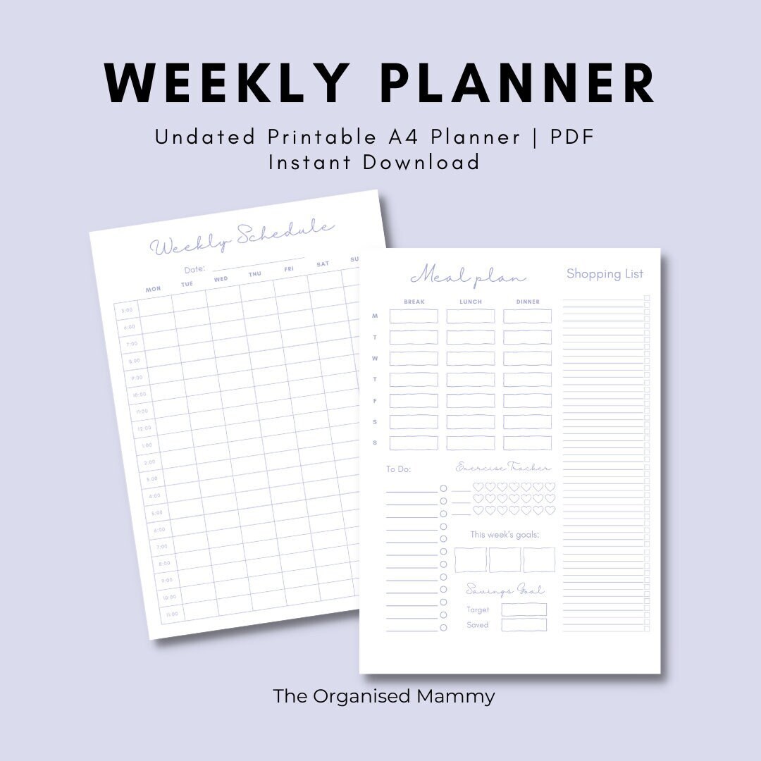 Weekly Planner Printable PDF Meal Planner, to Do List, Shopping List ...