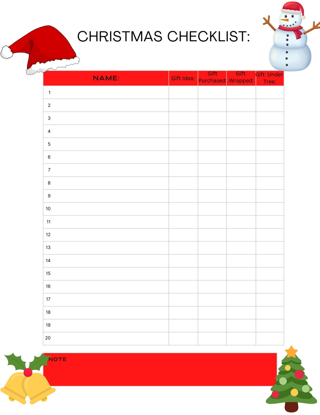 Christmas Gift Checklist - Etsy