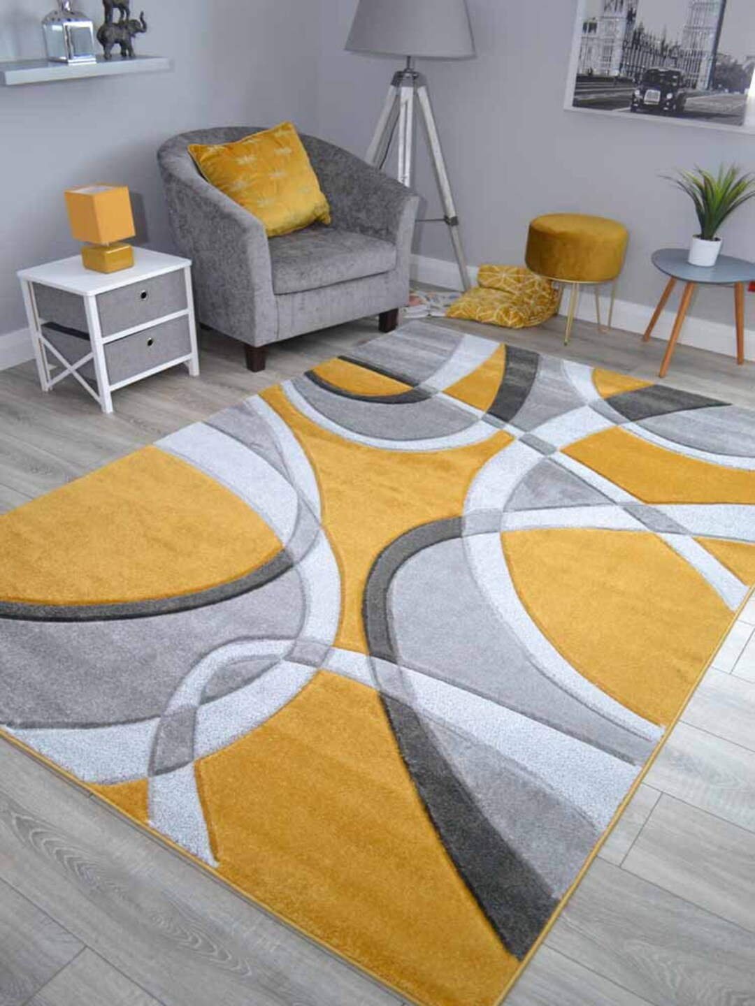Modern High Quality Gold Ochre Area Rugs Mustard Silver Grey Cream Hand ...