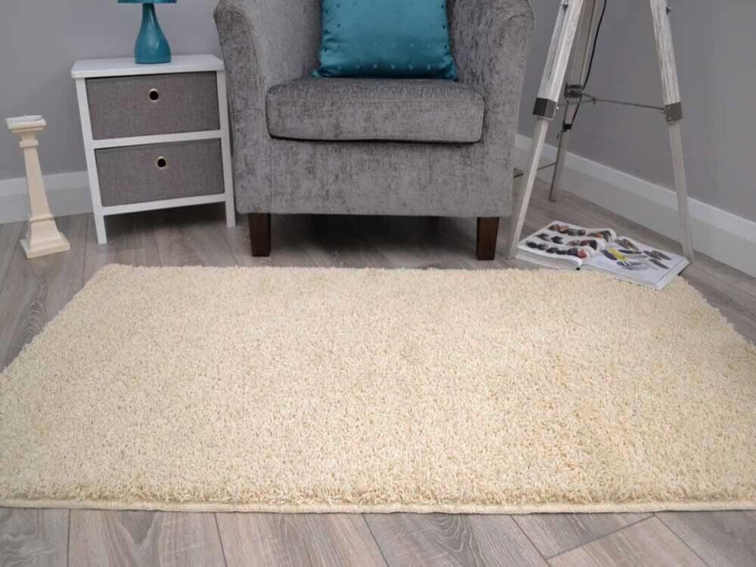 Thick Chunky Soft Plain Ivory Cream Shaggy Washable Non Slip Large ...