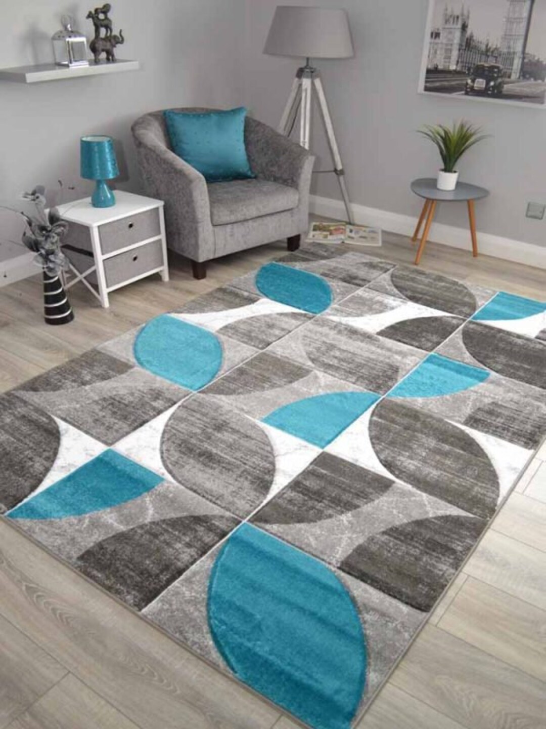 Thick Luxurious Teal Blue Silver Leaf Area Rugs Hand Carved High ...