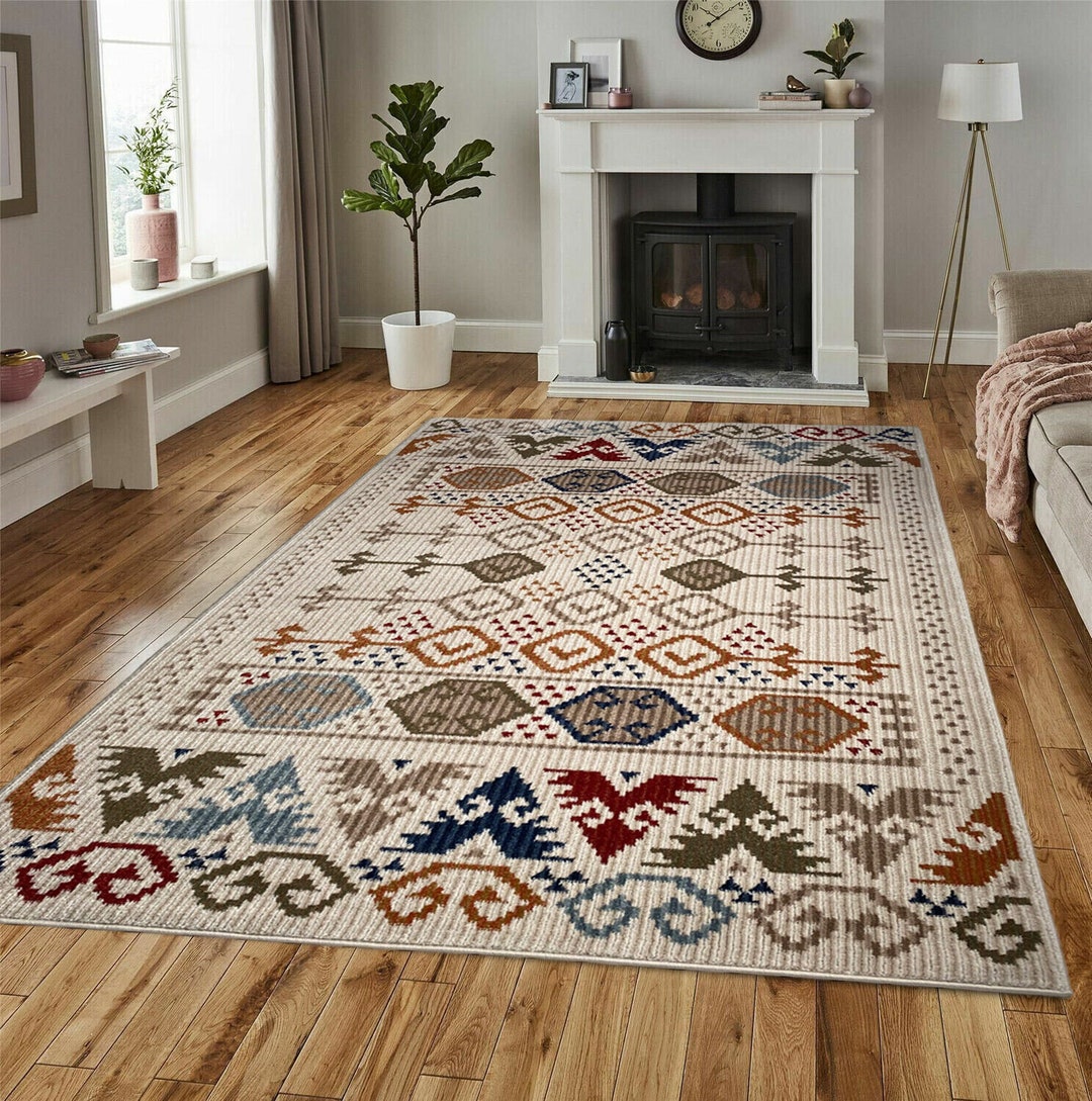 Cream Multicoloured Aztec Rugs Tribal Designs Warm Colourful - Etsy UK