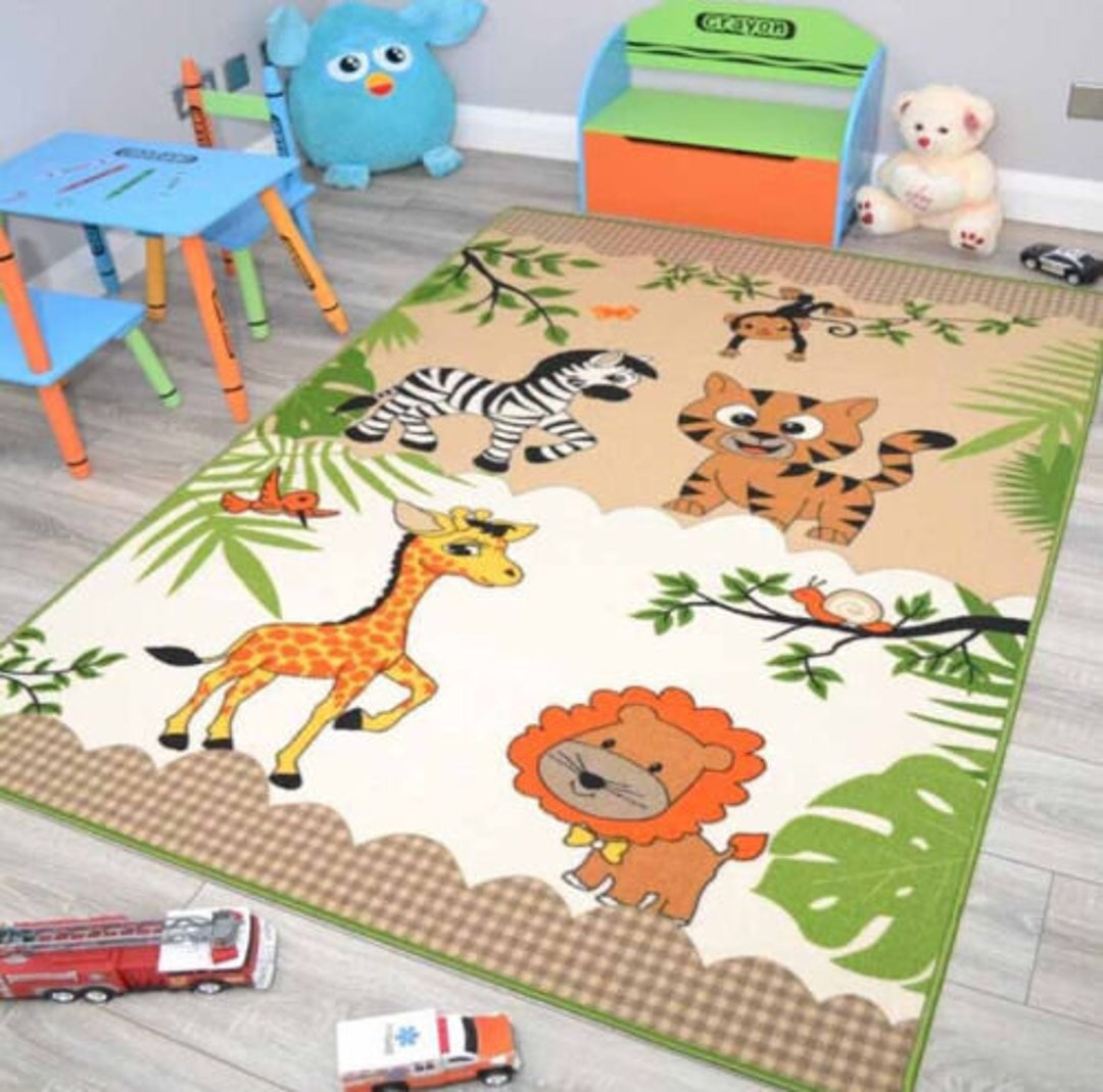 Childrens Zoo Safari Animal Rug Girls Boys Kids Bedroom Playroom Floor ...