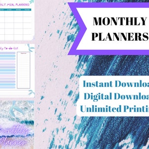 Printable Monthly Planner Bundle, Mermaid Themed, To-do List, Meal Prep ...