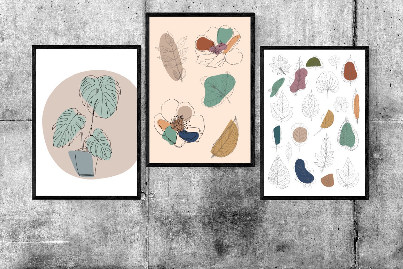 Flower Wall Art Set of 3 Printable Posters. Modern Simple Wall Art ...