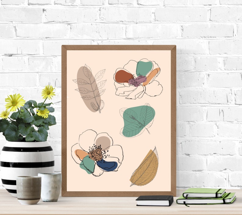 Flower Wall Art Set of 3 Printable Posters. Modern Simple Wall Art ...