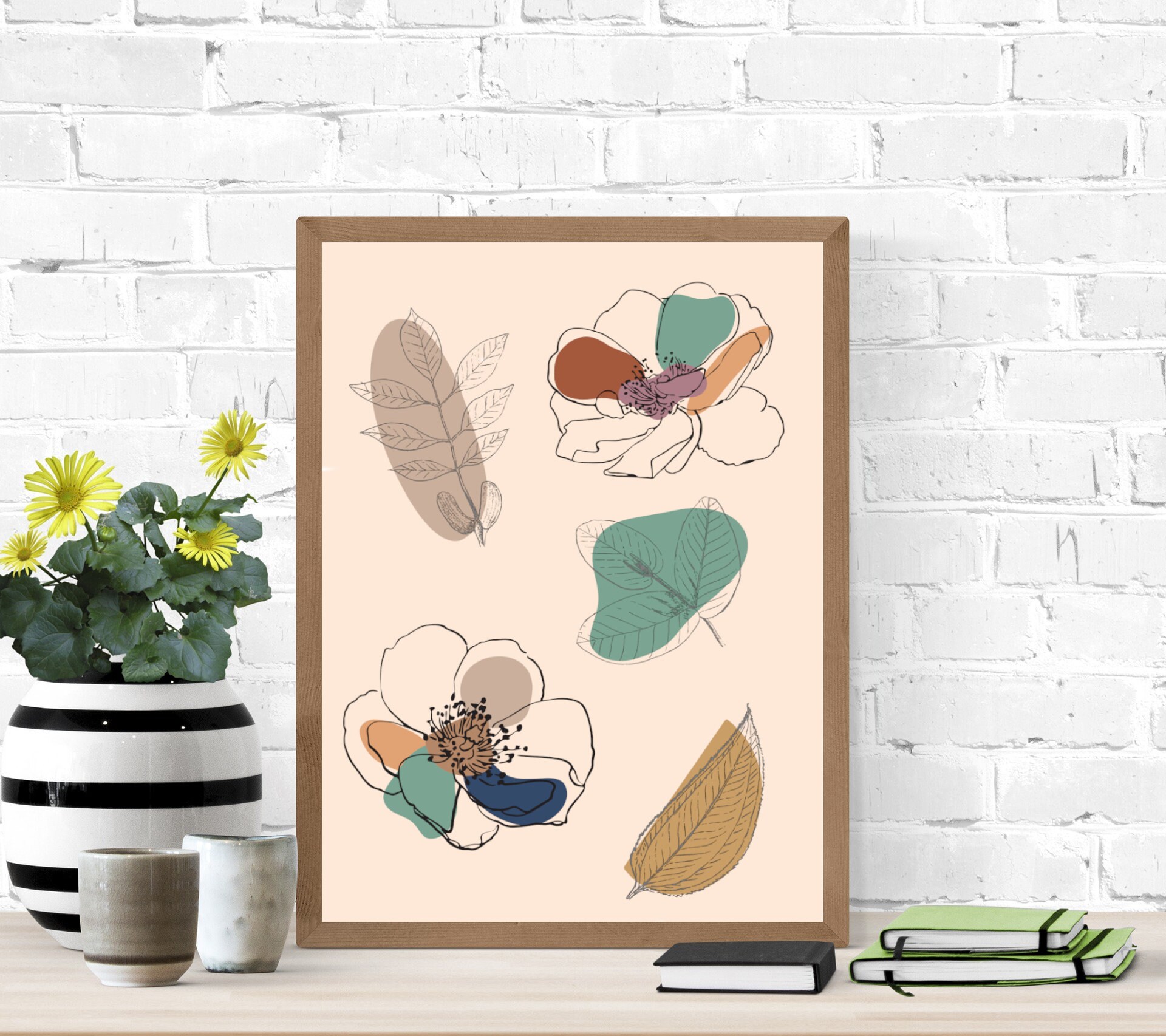 Flower Wall Art Set of 3 Printable Posters. Modern Simple Wall Art ...