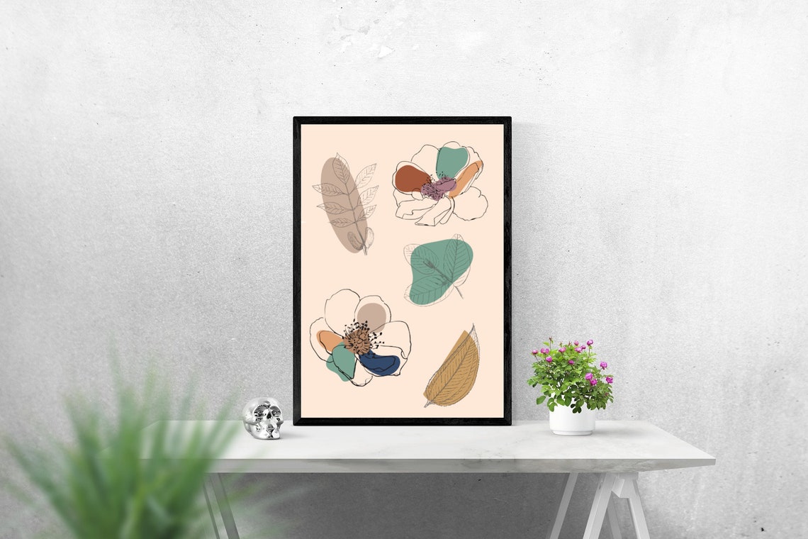 Flower Wall Art Set of 3 Printable Posters. Modern Simple Wall Art ...
