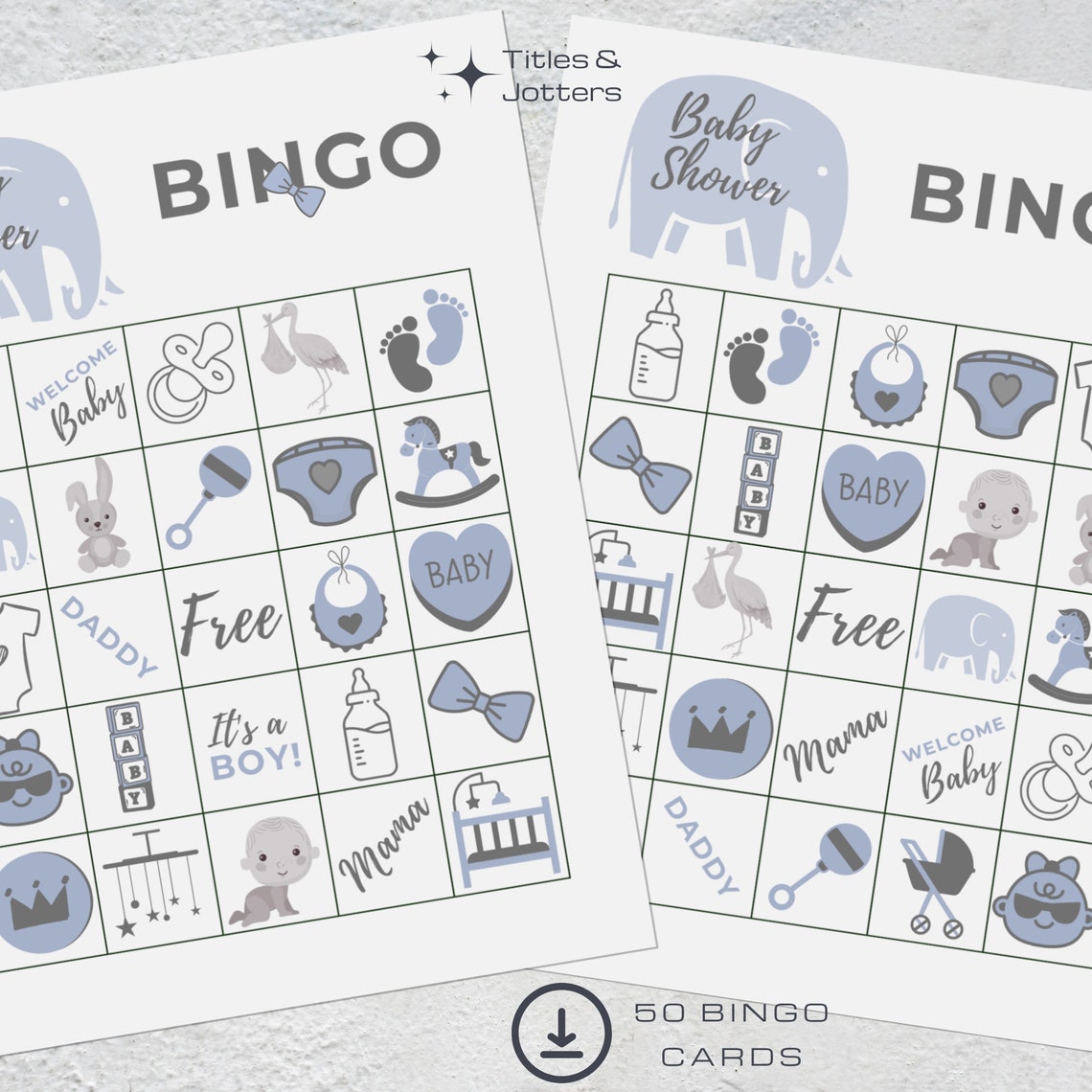 Baby Shower Bingo, Digital Download, Baby Boy Baby Shower Games ...