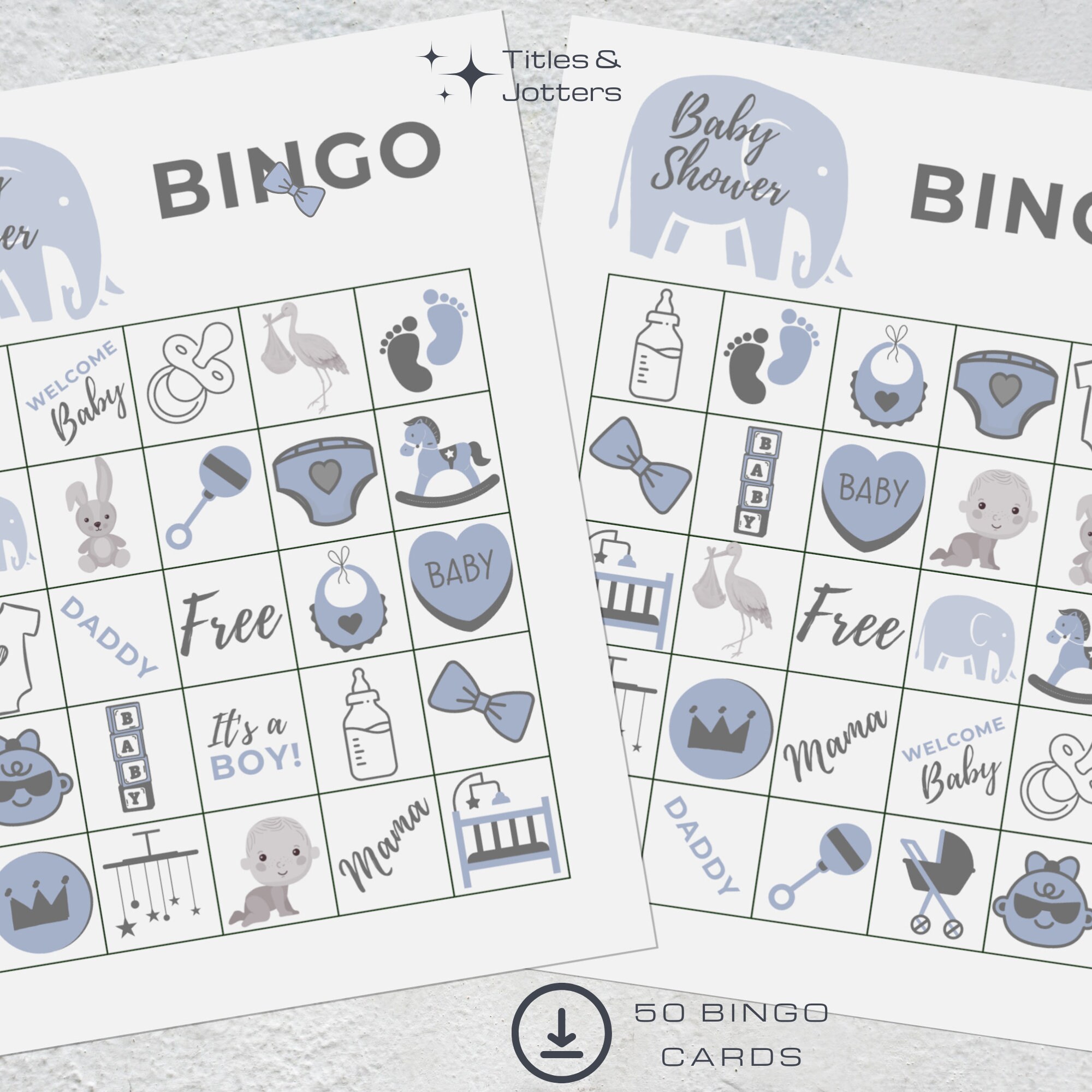 Baby Shower Bingo, Digital Download, Baby Boy Baby Shower Games ...