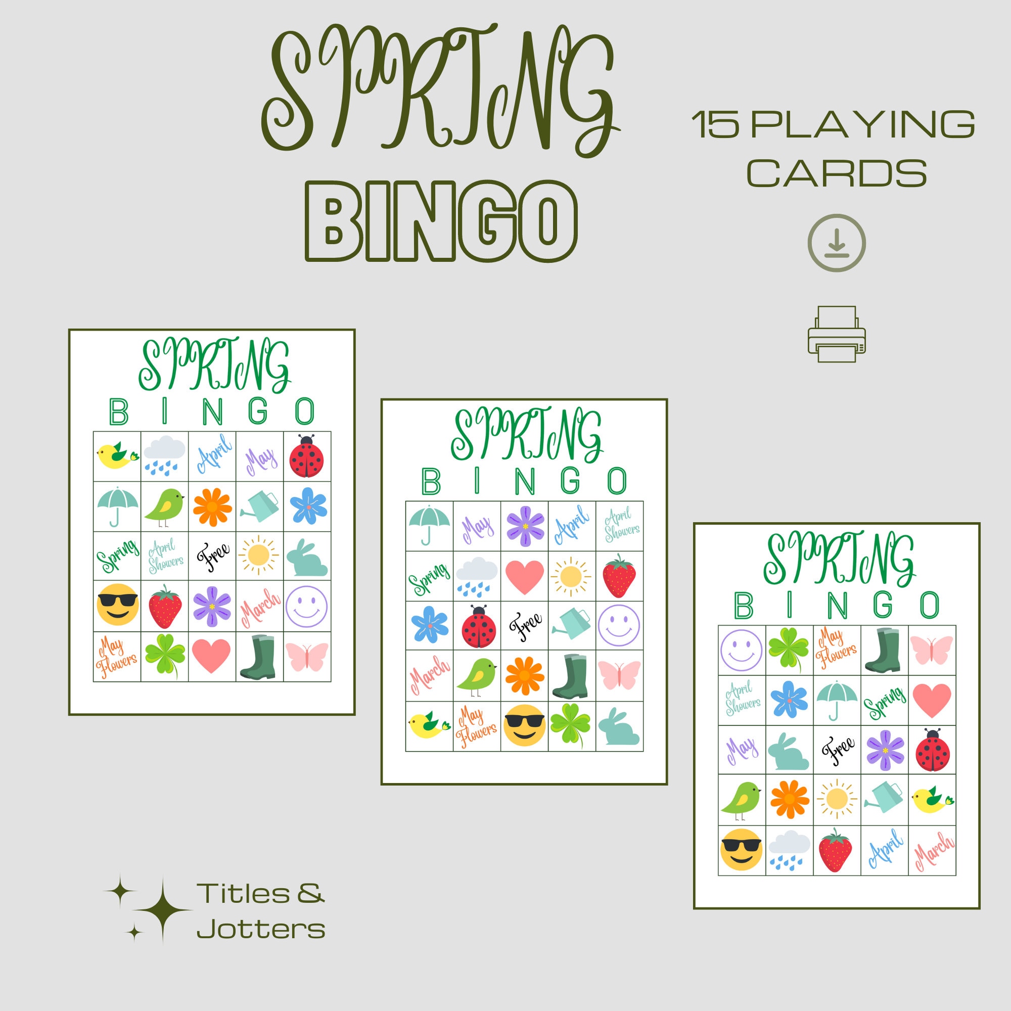 Printable Spring Bingo Cards, Printable Game for Kids, Family Game ...
