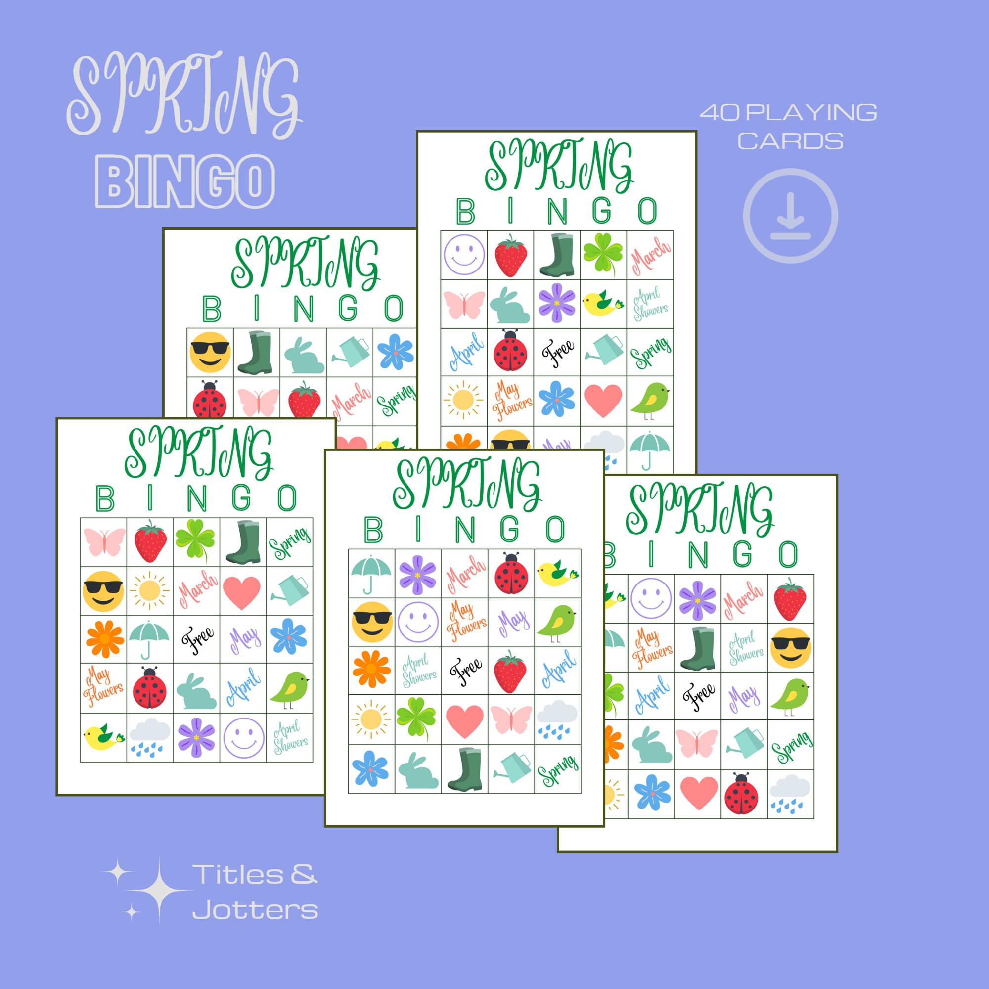 Printable Spring Bingo Game for Kids, Family Game Night, Bingo Game Set ...