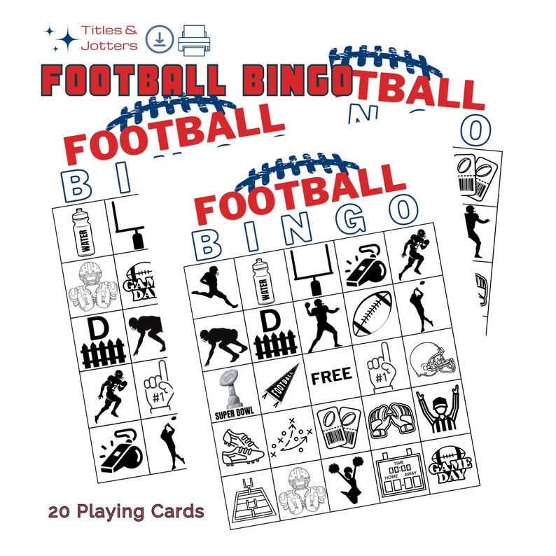 Printable Football Bingo, Printable Party Game, 20 Player Game ...