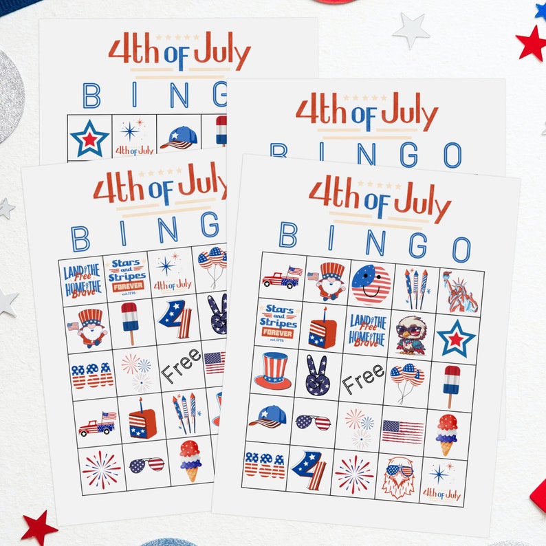 Printable 4th of July Bingo Cards, July 4 Printable Games, Bingo Boards ...