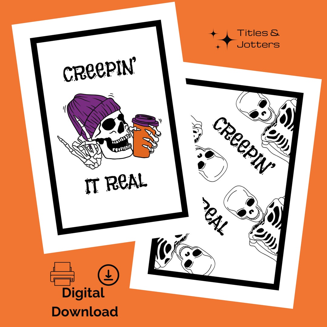 Printable Halloween Card Set, Creeping It Real, Halloween PNG, Skeleton ...