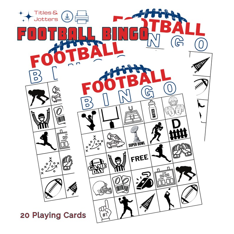 Printable Football Bingo, Printable Party Game, 20 Player Game ...