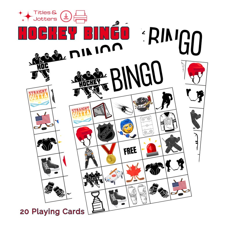 Printable Hockey Bingo, Hockey Bingo for Team Parties, 20 Players ...