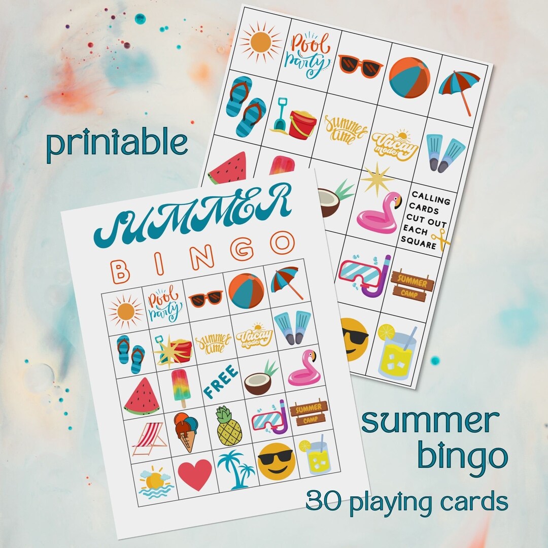 Summer Bingo Game: 30 Printable Cards, Family Fun (PDF Download) - Etsy
