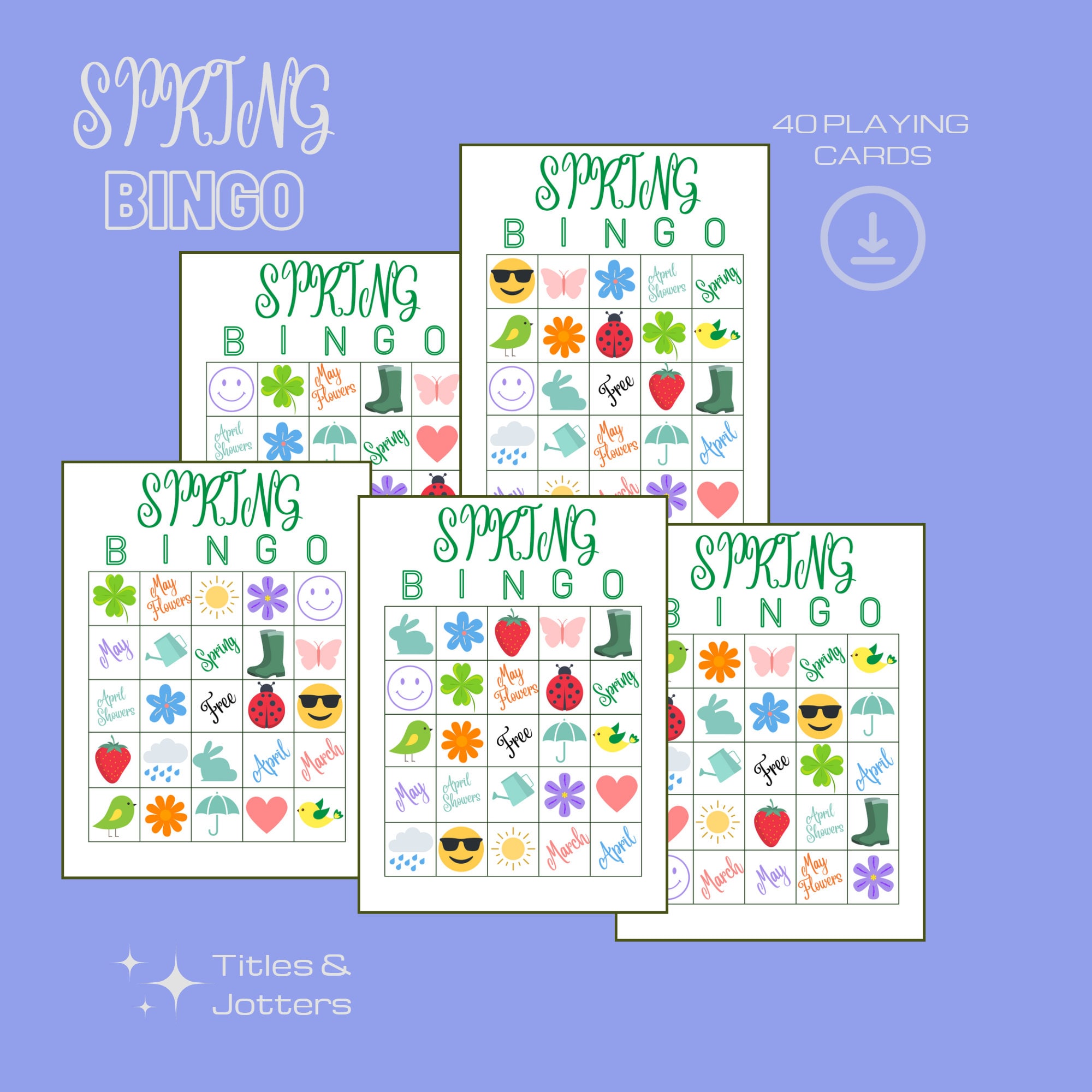 Printable Spring Bingo Game for Kids, Family Game Night, Bingo Game Set ...