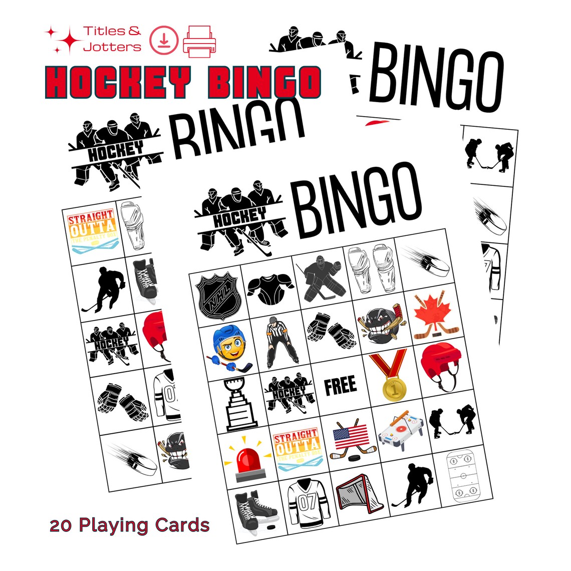 Printable Hockey Bingo, Hockey Bingo for Team Parties, 20 Players ...