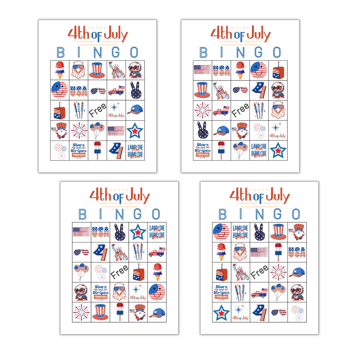 Printable 4th of July Bingo Cards July 4 Printable Games - Etsy