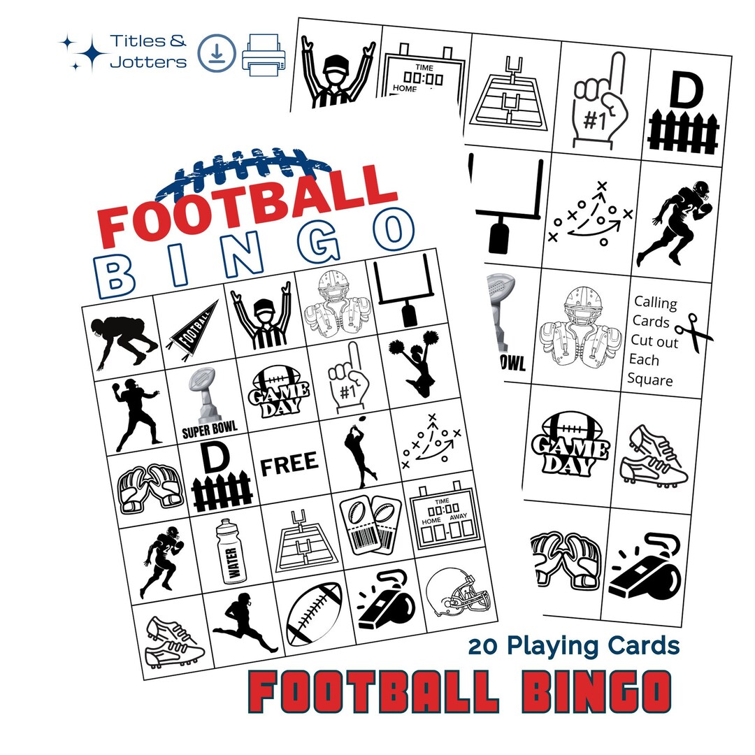 Printable Football Bingo, Printable Party Game, 20 Player Game ...