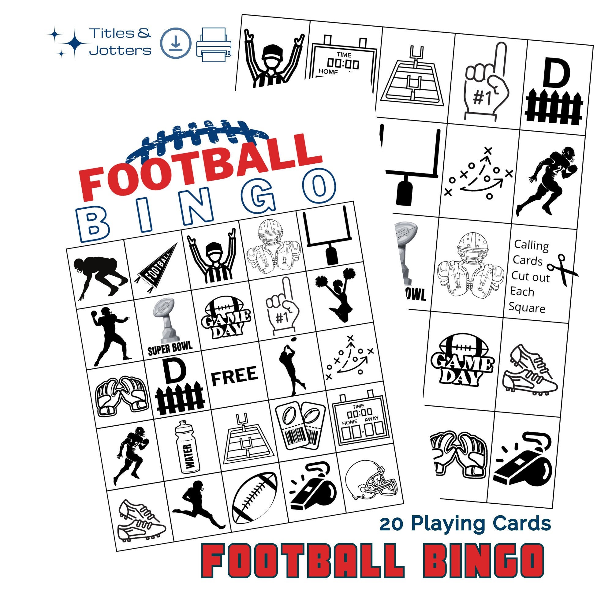 Printable Football Bingo, Printable Party Game, 20 Player Game ...