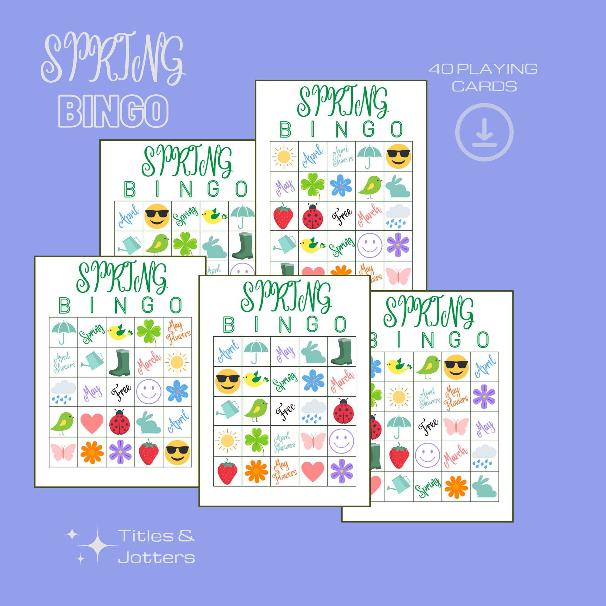 Printable Spring Bingo Game for Kids, Family Game Night, Bingo Game Set ...